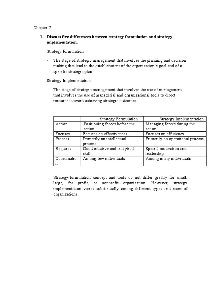 Discuss Five Differences Between Strategy Formulation and Strategy ...