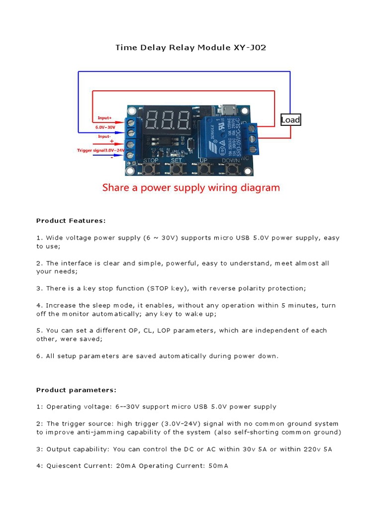 Time Delay Relay Module XY-J02: Product Features | PDF | Power Supply | Relay