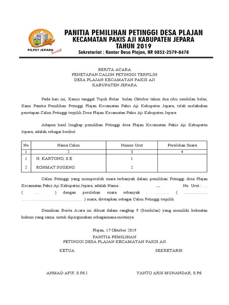 BERITA ACARA Penetapan Calon Terpilih | PDF