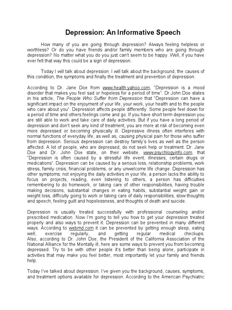Depression: An Informative Speech | PDF | Major Depressive Disorder ...