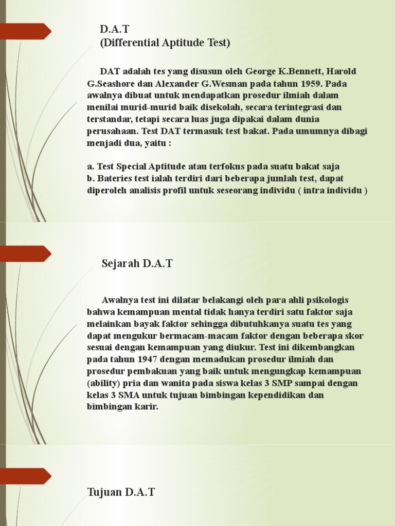 D.a.T (Differential Aptitude Test) | PDF | Karier & Perkembangan