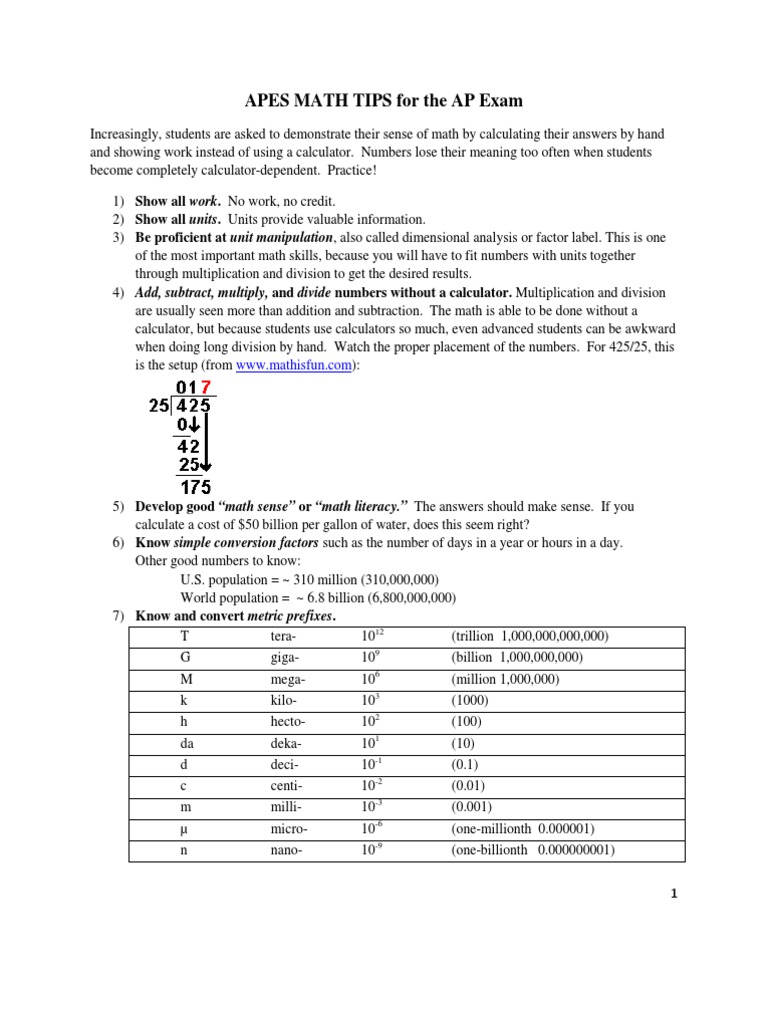 Apes Math Tips | PDF | Multiplication | Ph