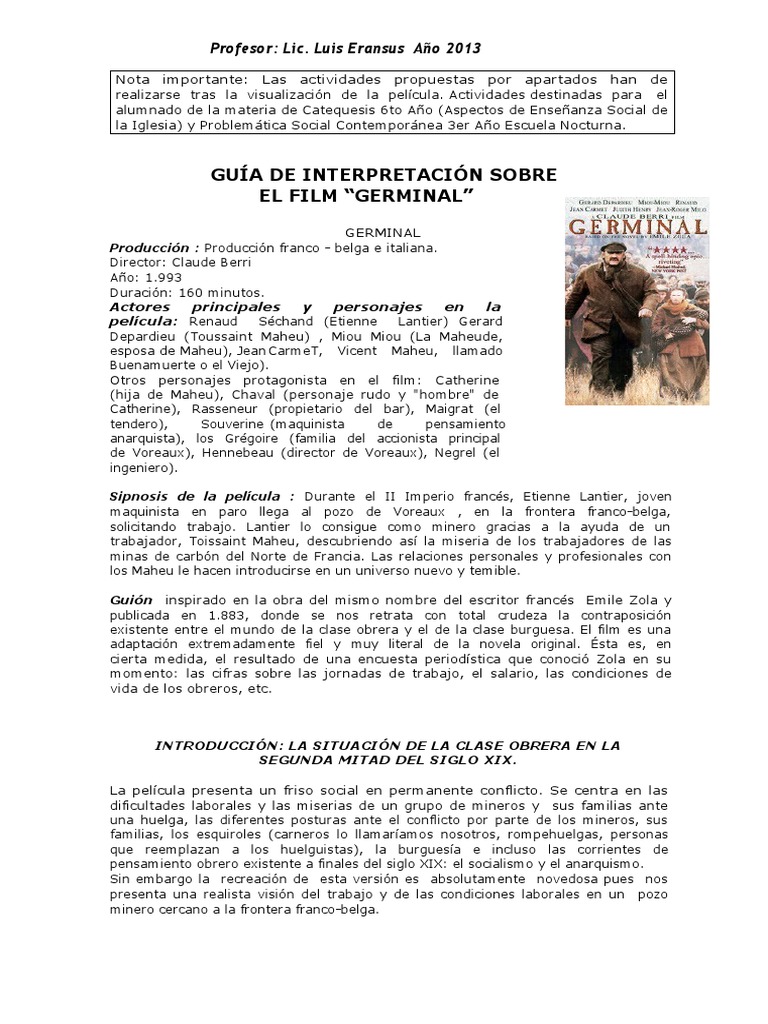 Guia de Interpretacion de La Pelicula Germinal | PDF | Anarquismo ...