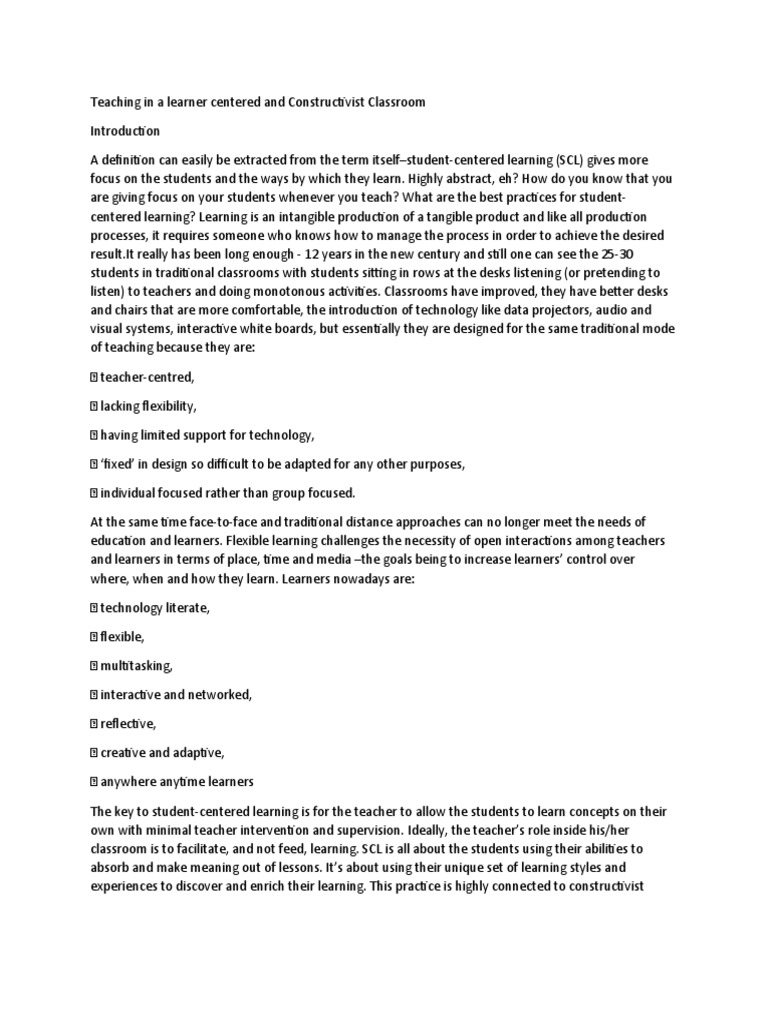 Teaching in A Learner Centered and Constructivist Classroom | PDF ...