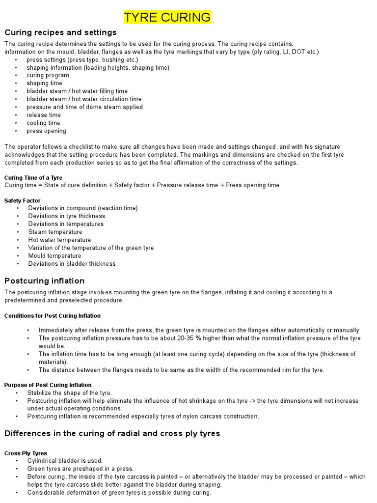 Tyre Curing: Curing Recipes and Settings | PDF | Tire | Materials