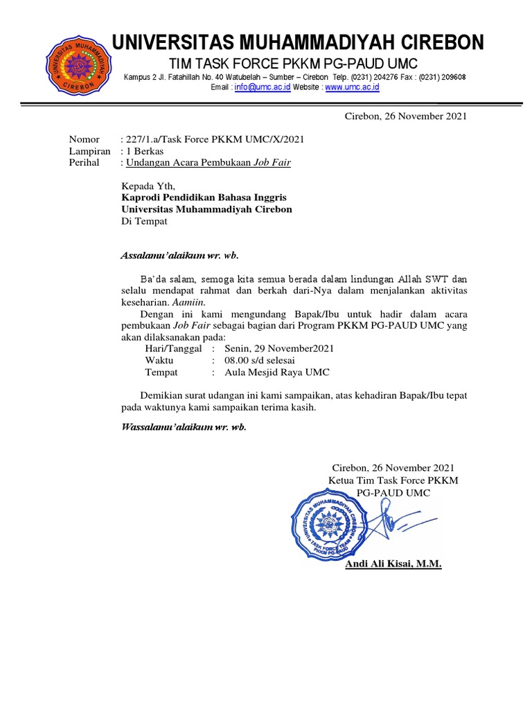 Undangan Pembukaan Job Fair UMC | PDF