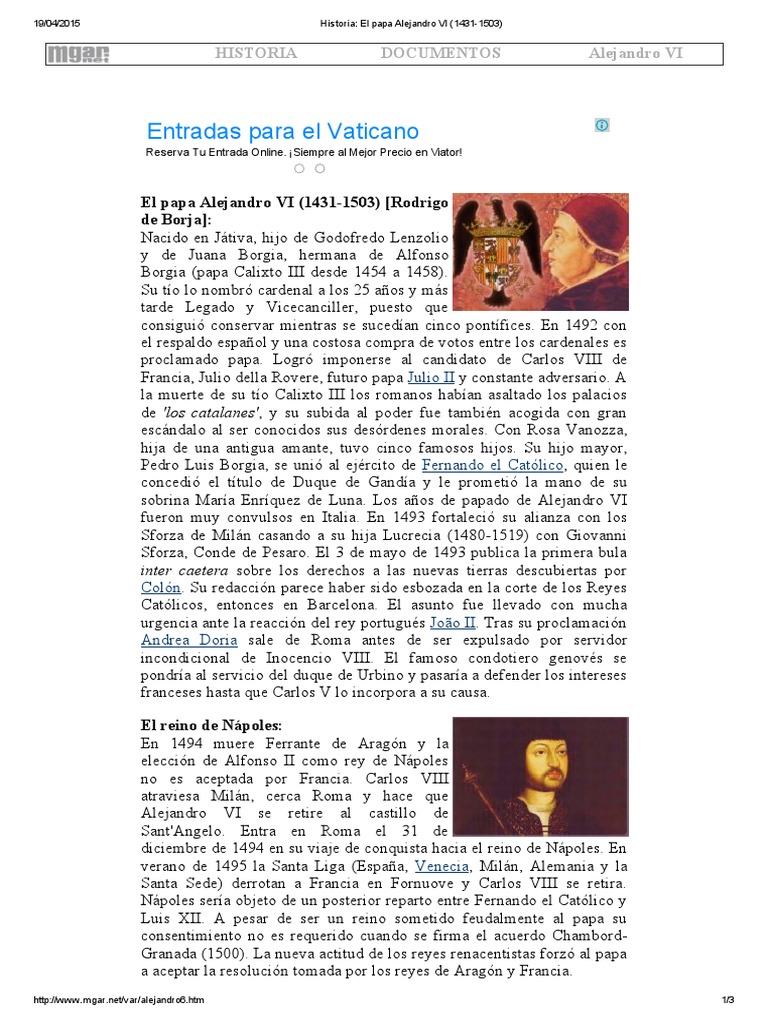 Historia - El Papa Alejandro VI (1431-1503) | PDF | Casa de borgia
