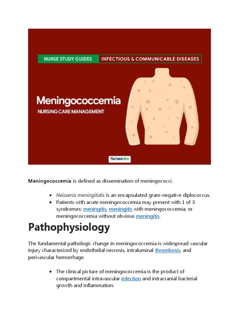 Understanding Meningococcemia: Causes & Care | PDF | Meningitis ...