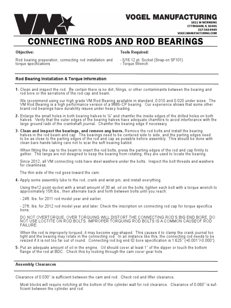 Rod Bearing Installation & Torque Information | Download Free PDF ...