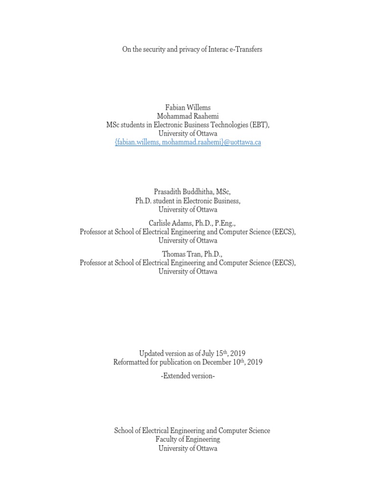 Security & Privacy of Interac E-Transfers | PDF | Transport Layer ...