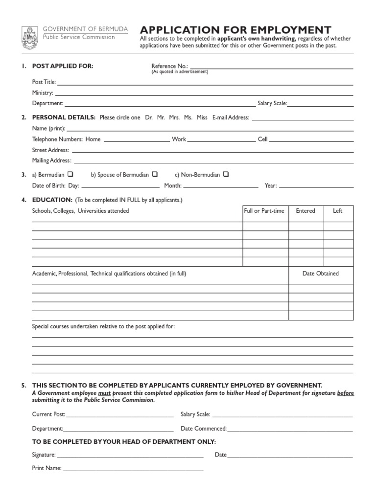 Application For Employment Bermuda | PDF | Common Law | Social Institutions