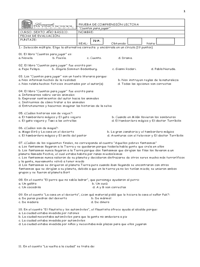 Evaluación de "Cuentos para jugar" | PDF