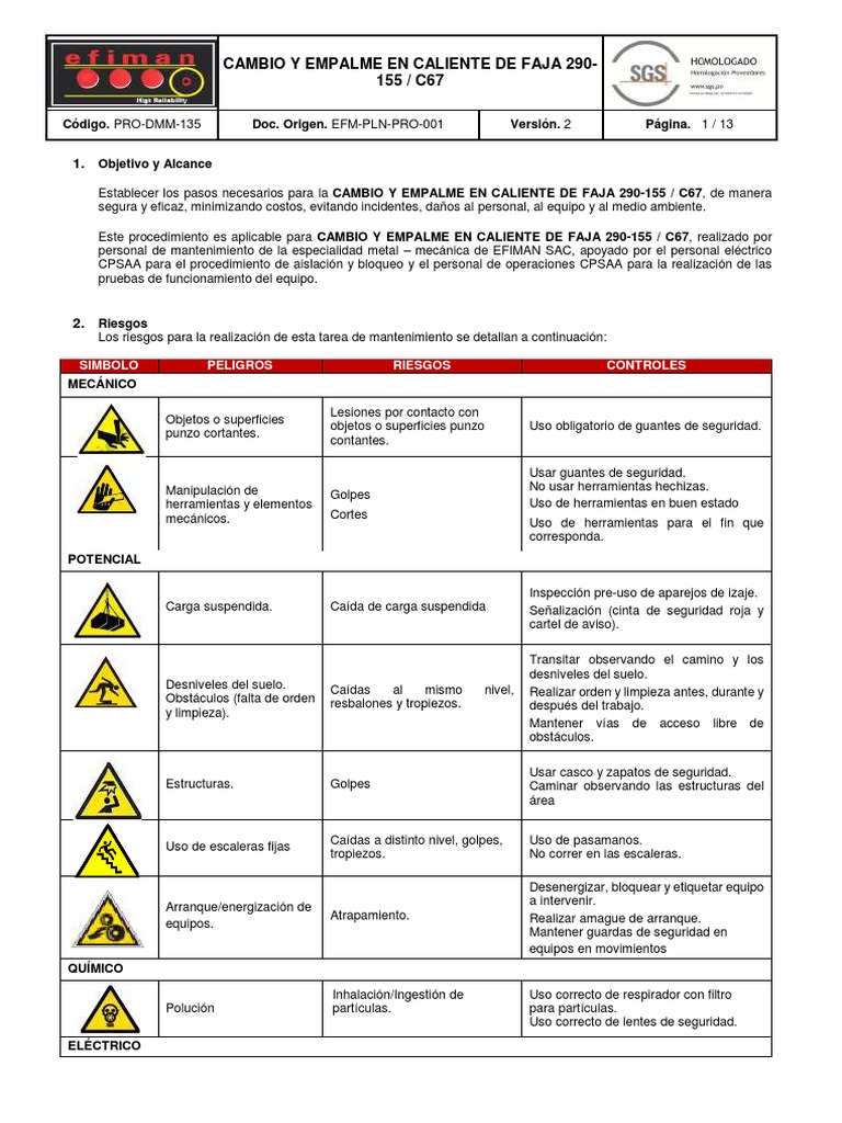 Pets135 Cambio de Faja y Empalme en Caliente de Faja 290-155 - c67 | PDF | Soldadura | Construcción