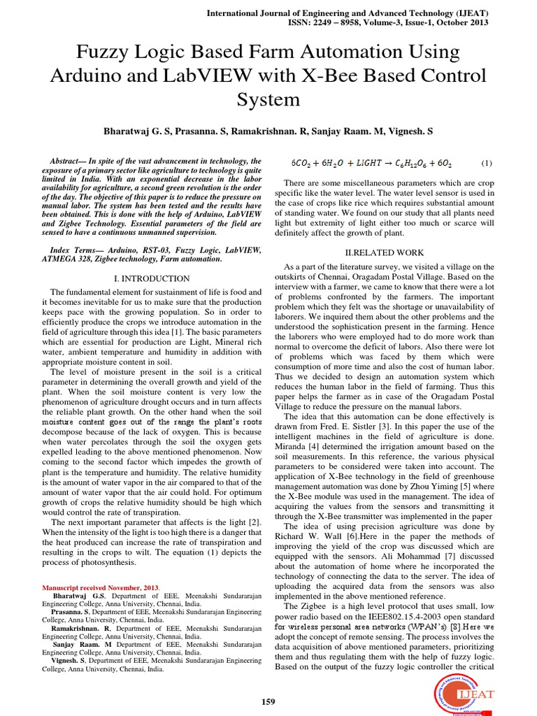 Fuzzy Logic Based Farm Automation Using Arduino and Labview With X-Bee Based Control System ...