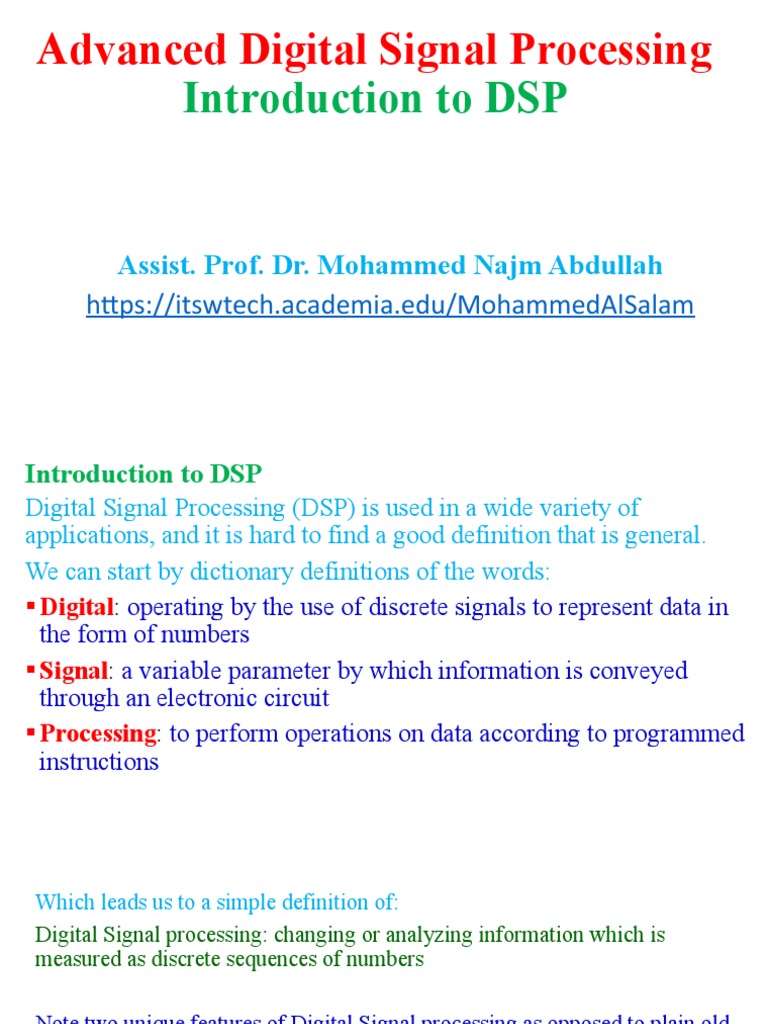 Advanced Digital Signal Processing Lecture 1 | PDF | Sampling (Signal Processing) | Digital ...