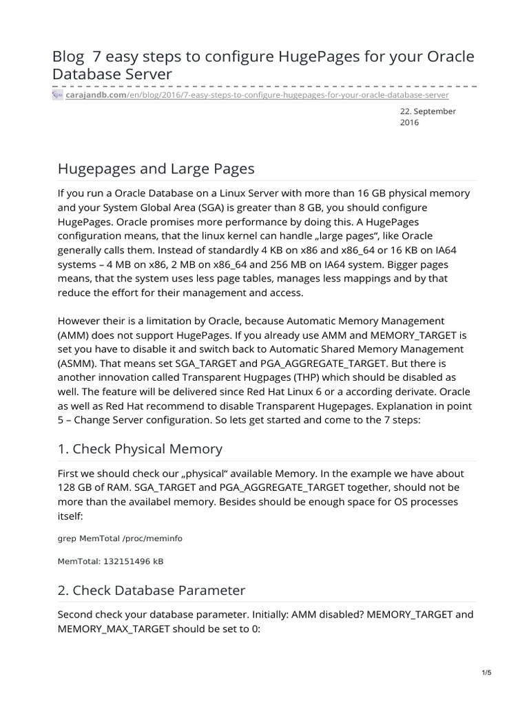 7 Easy Steps To Configure HugePages For Your Oracle Database Server | PDF | Computer Data ...