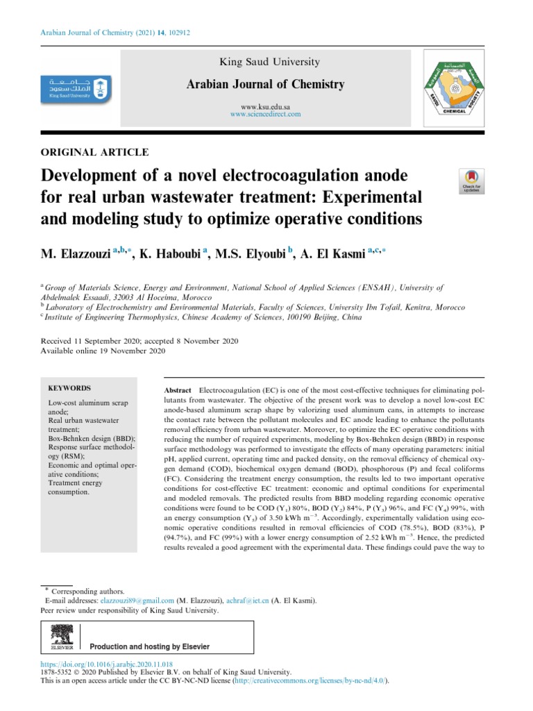 Development of A Novel Electrocoagulation Anode Fo | PDF | Chemistry ...