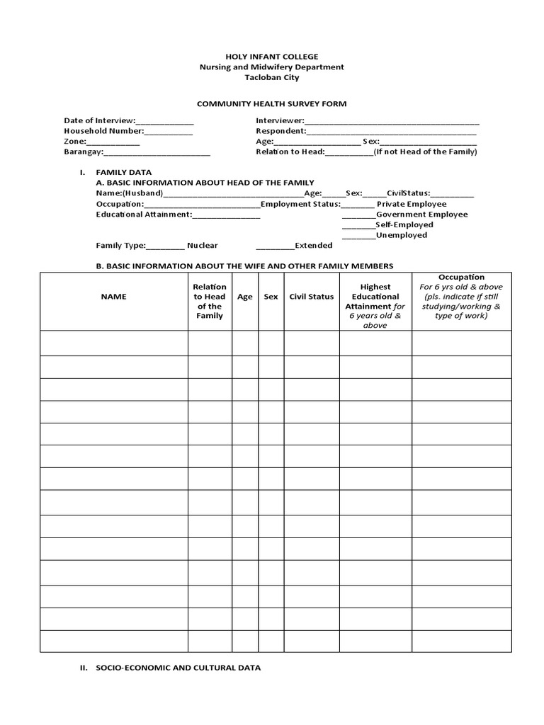 Community Health Survey Form | PDF | Pregnancy | Breastfeeding