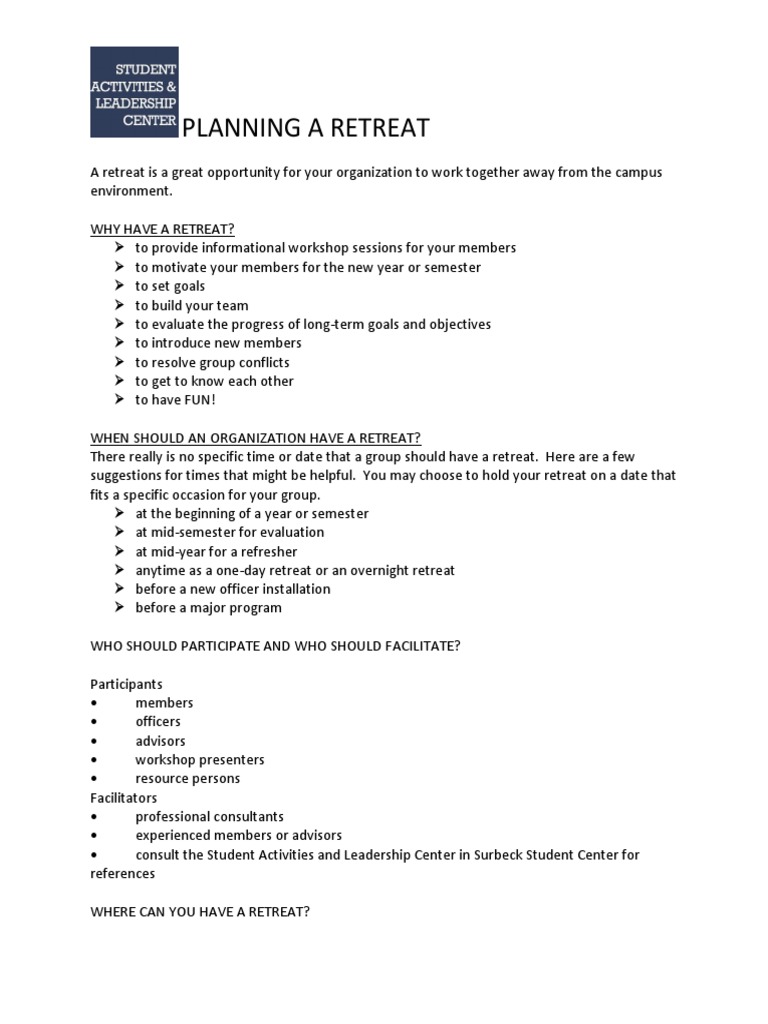 Planning A Retreat | PDF | Goal | Evaluation