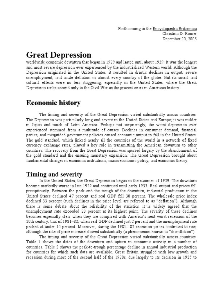 Great Depression: Economic History | PDF | Finance & Money Management ...