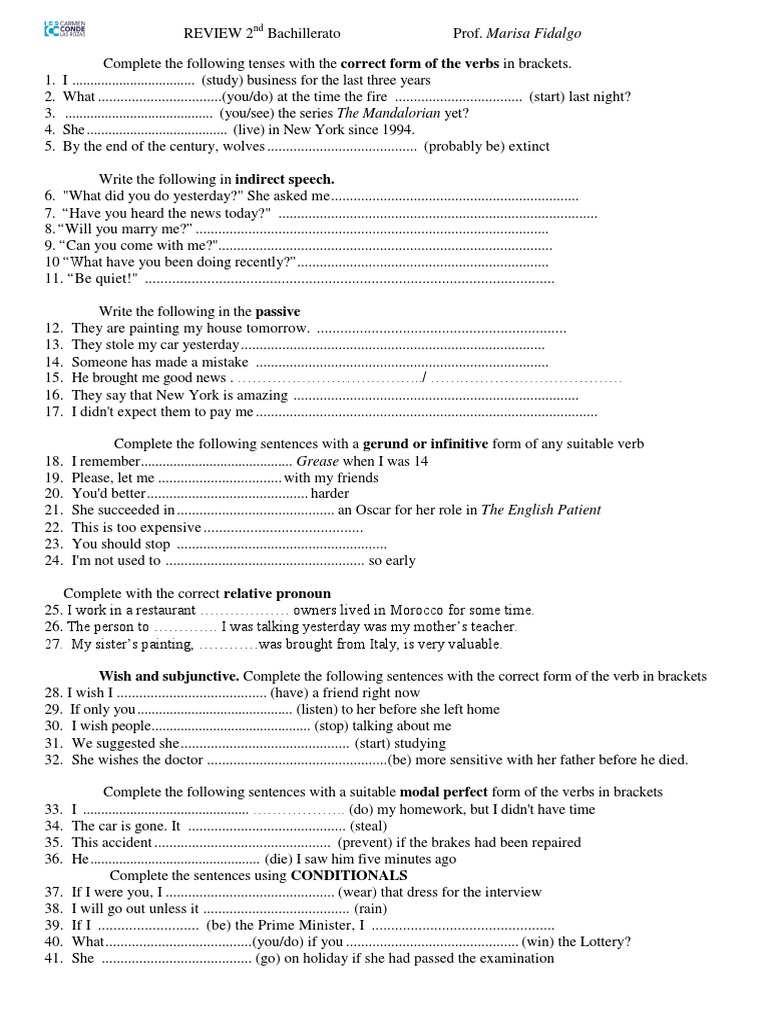 2nd Bachillerato Grammar Review | PDF | Linguistic Morphology ...
