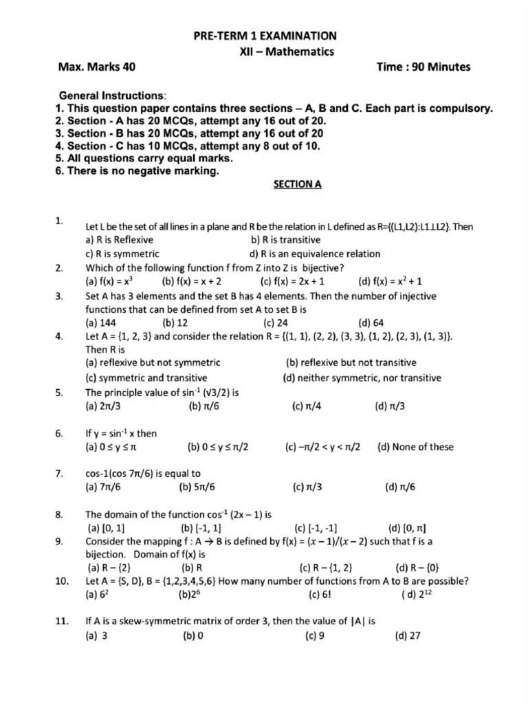 Sample Paper 10 (12th Maths) | PDF