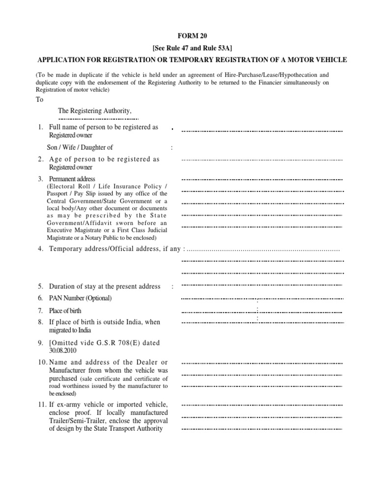 Form 20 (See Rule 47 and Rule 53A) Application For Registration or ...