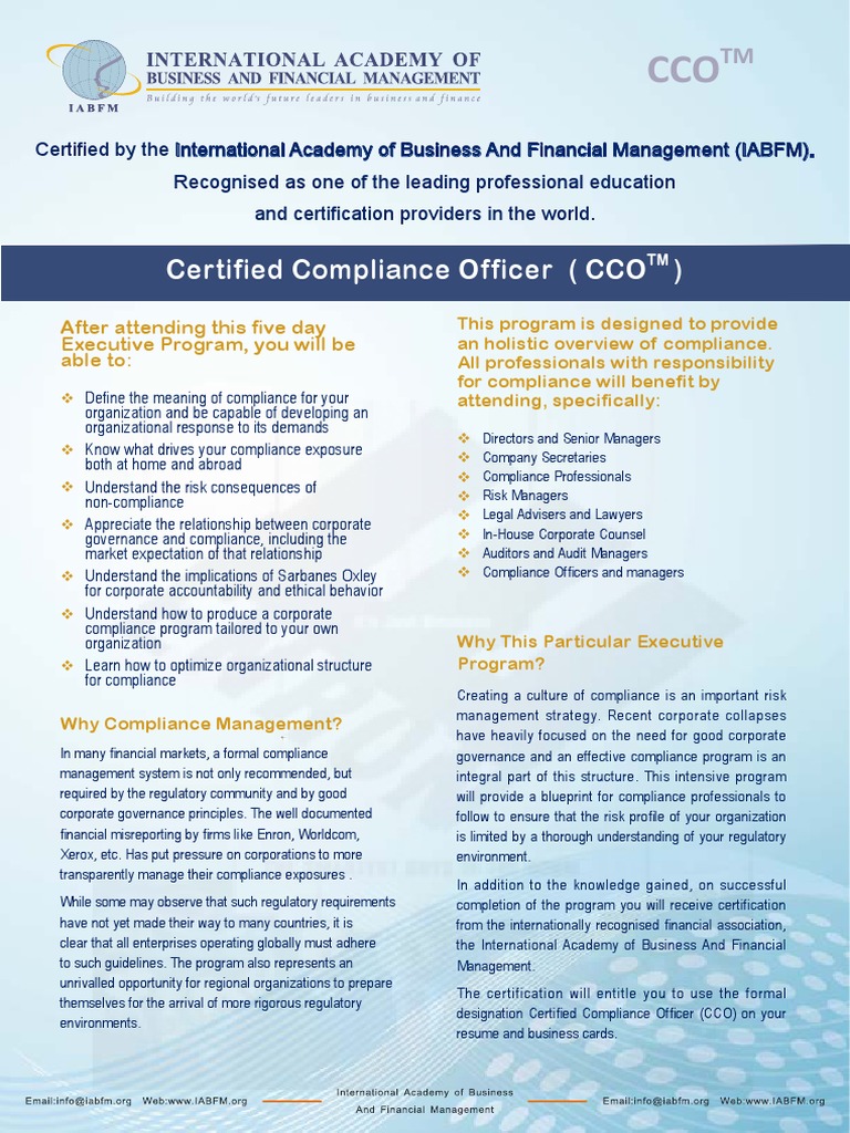 Certified Compliance Officer (CCO) | PDF | Regulatory Compliance | Audit