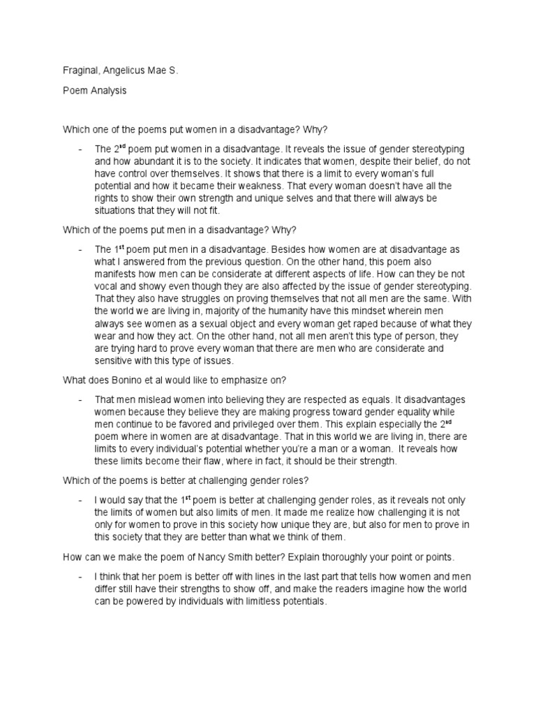 Poem Analysis | Download Free PDF | Gender Role | Gender