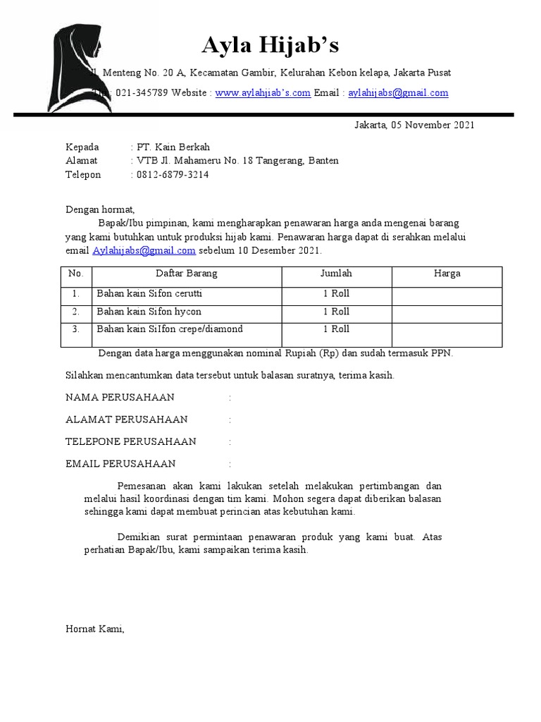 Contoh Dokumen Purchase Order, Quotation, Price Comparisson, RFQ | PDF