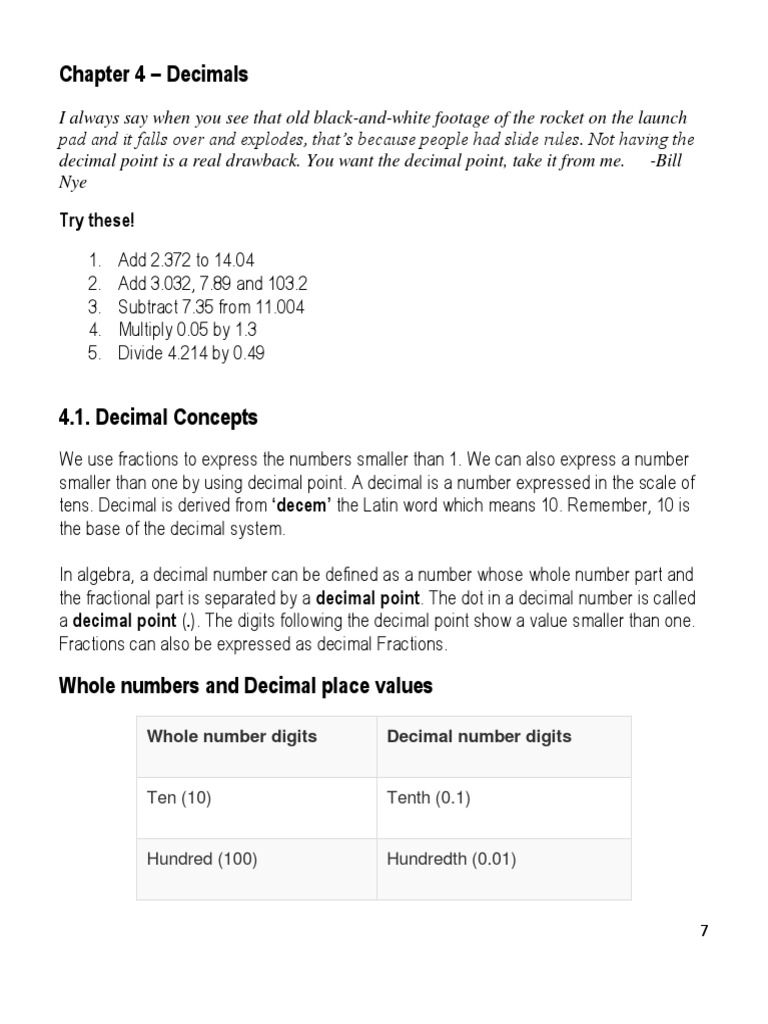 Chapter 4 Decimals 1 | PDF | Numbers | Significant Figures