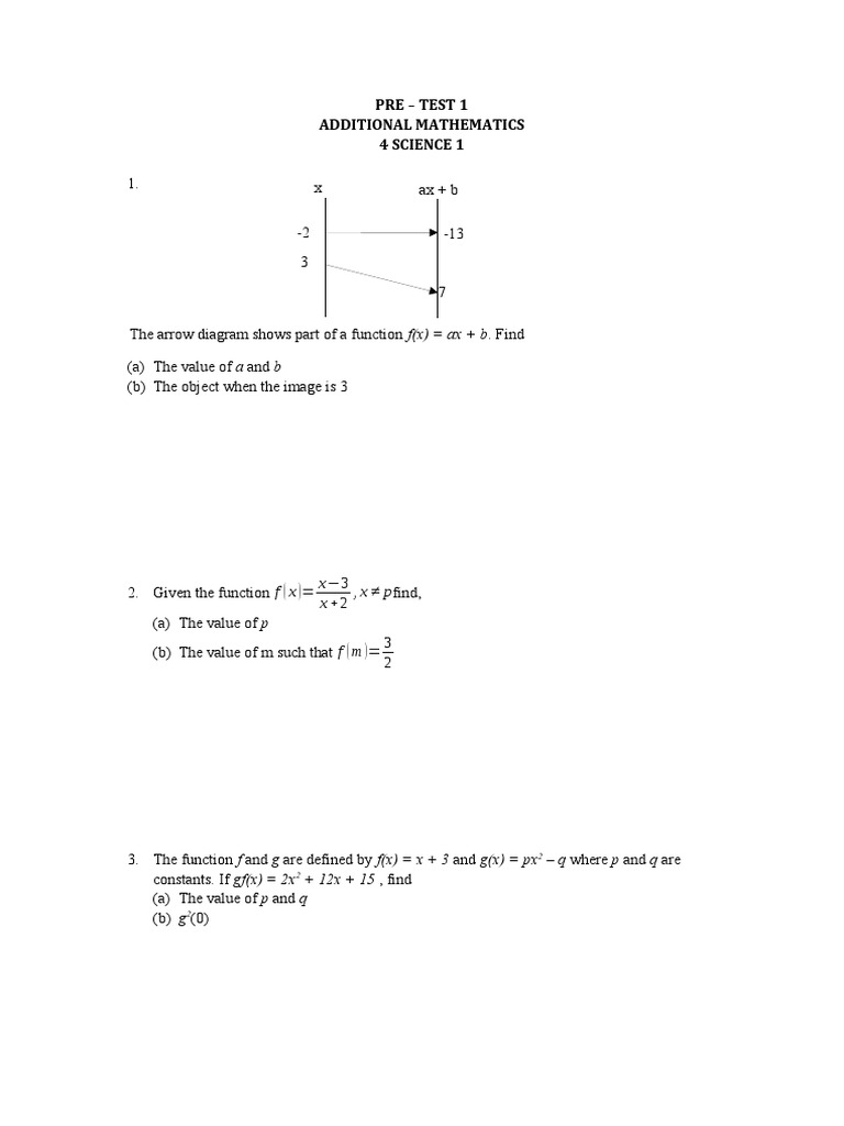 PRE Test 1 (Add Math) | PDF