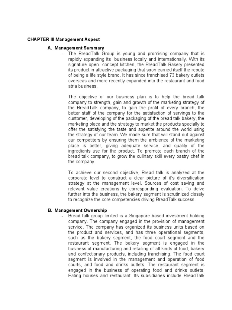 CHAPTER III Management Aspect A. Management Summary | PDF | Marketing ...