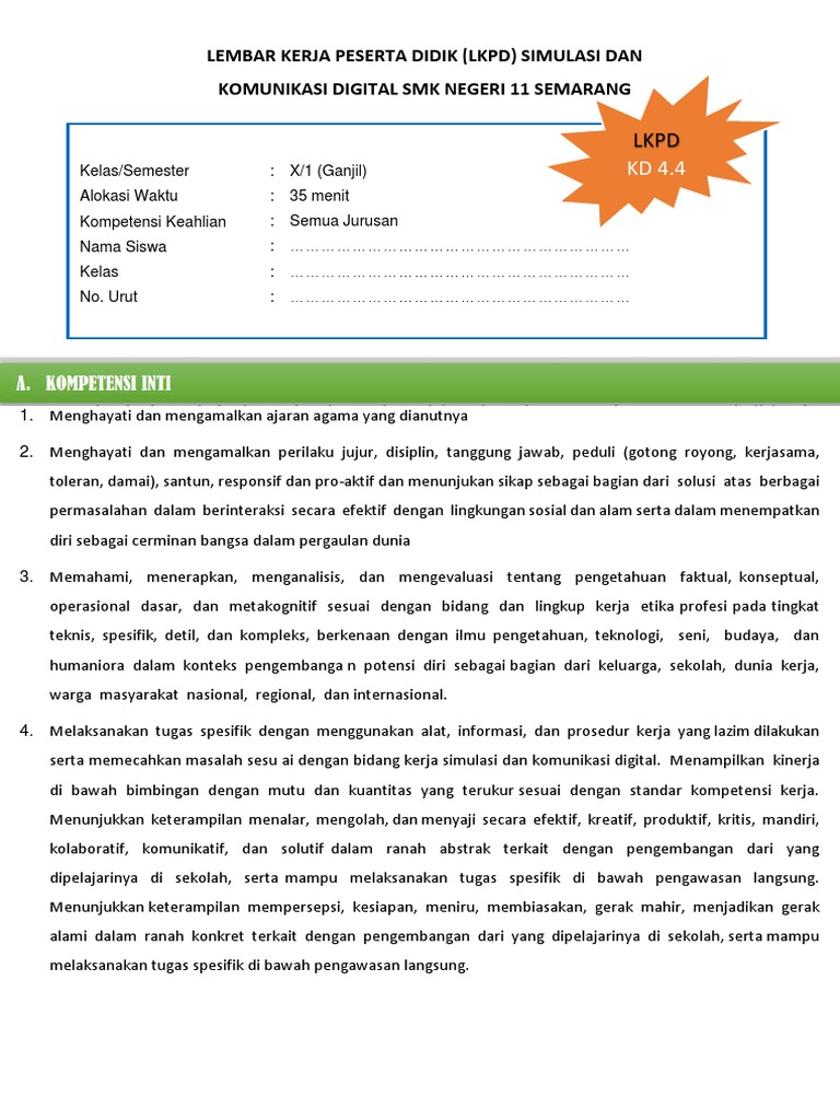 LKPD - Pengolah Angka - Kelas X | PDF