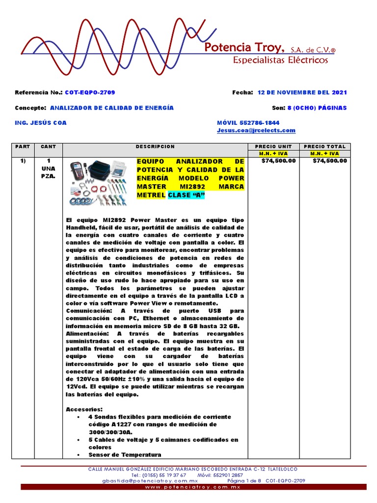 Cot-Eqpo-2709 Analizador Metrel Mi2892 y Mi2893 Ing Jesus Coa | PDF ...