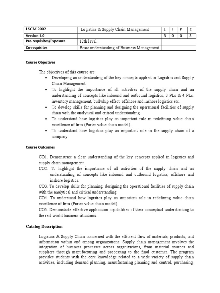 Logistics Supply Chain Management Bba LM 2nd Year | PDF | Logistics ...