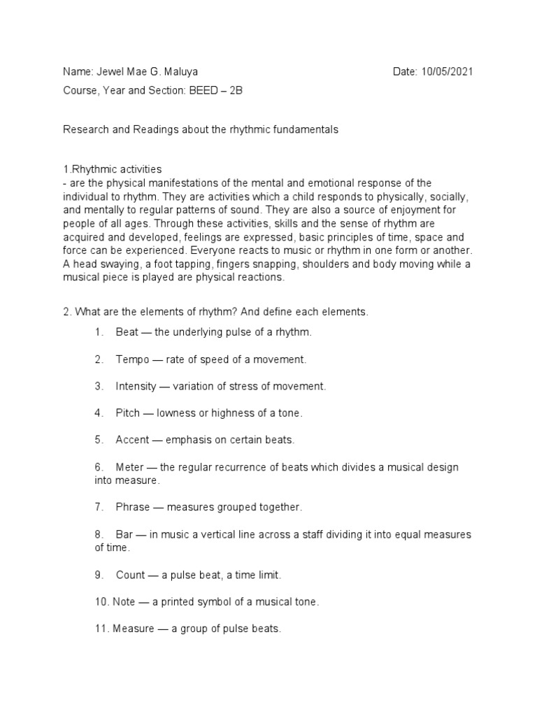 Activity 4 Rhythmic Fundamentals Pdf Rhythm Musical Compositions