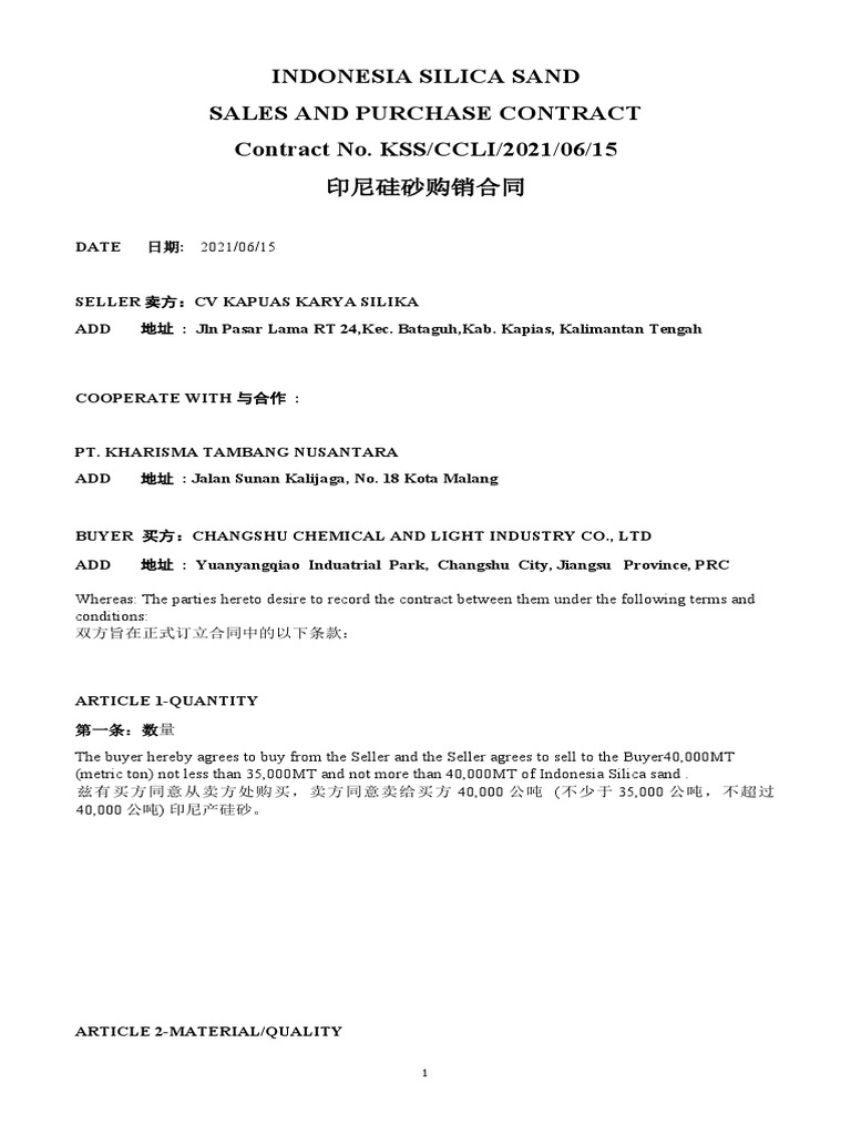 Silica Sand Contract for Industry | PDF | Private Law | Business Law