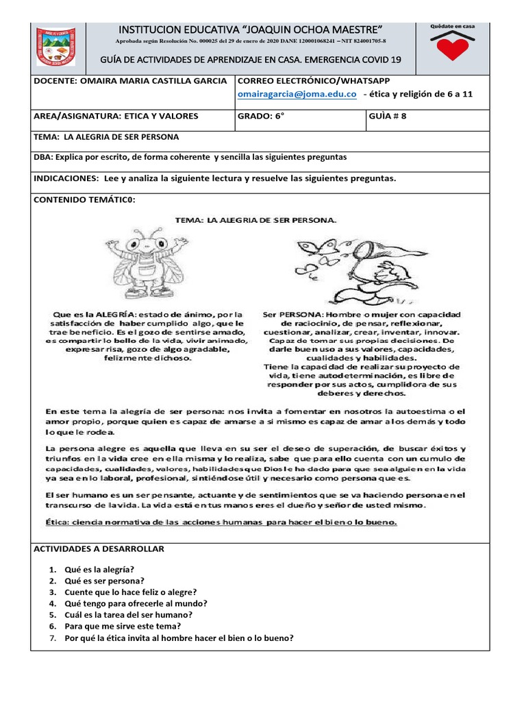 Guías Ética y Valores 6° a 8° | PDF | Aprendizaje | Jesús