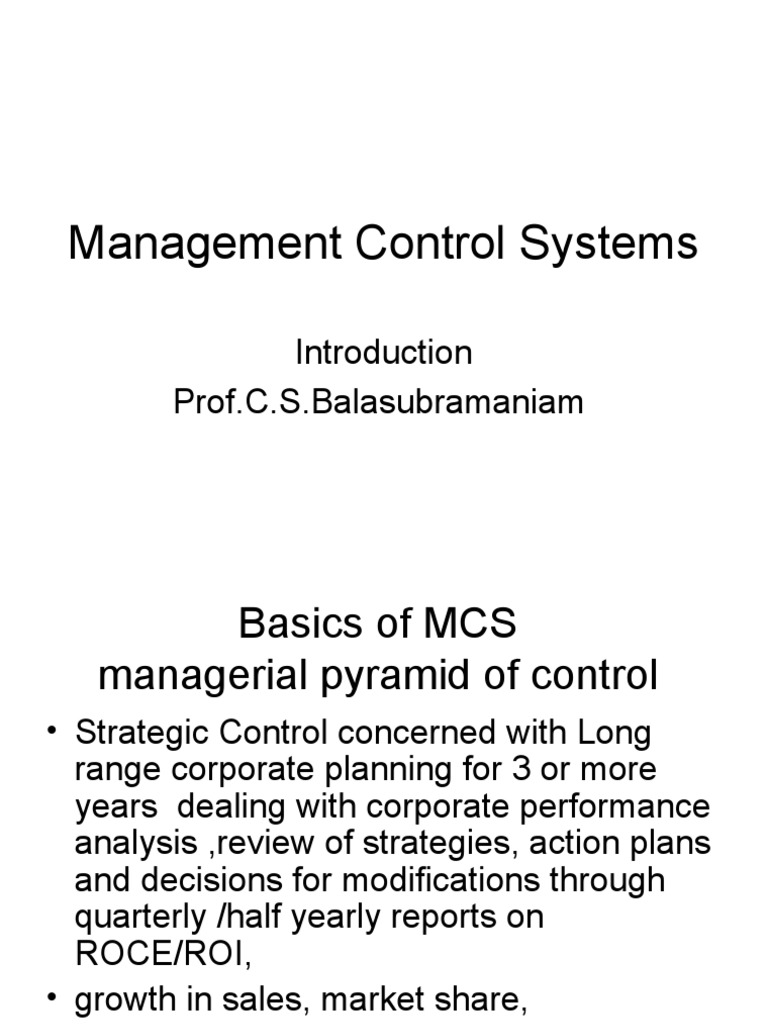 Management Control Systems | PDF | Sales | Goal