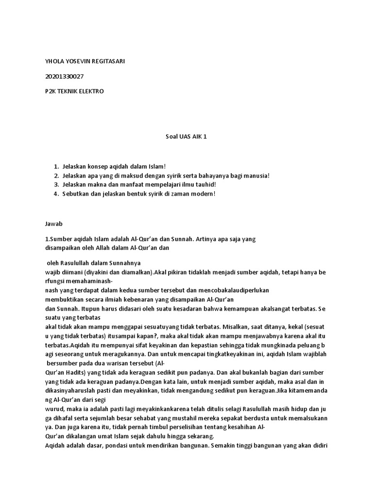 Soal UAS AIK 1-Dikonversi | PDF | Agama & Spiritualitas