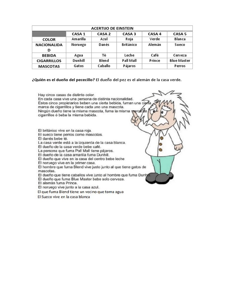 Acertijo de Einstein - Pensamiento Logico | PDF