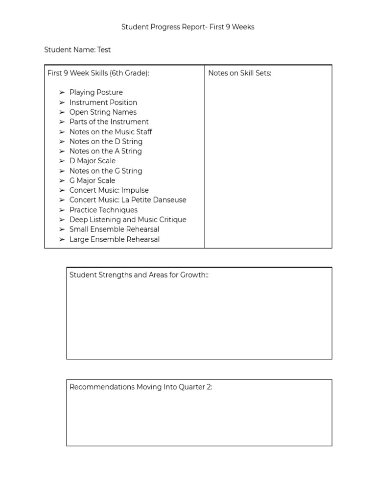 Test Student Progress Report - First 9 Weeks | PDF | Foreign Language ...