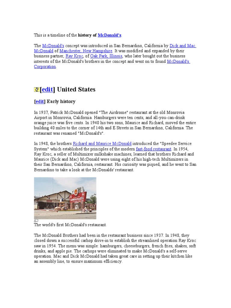 This is a Timeline of the History of McDonald | Mc Donald's | Fast Food ...