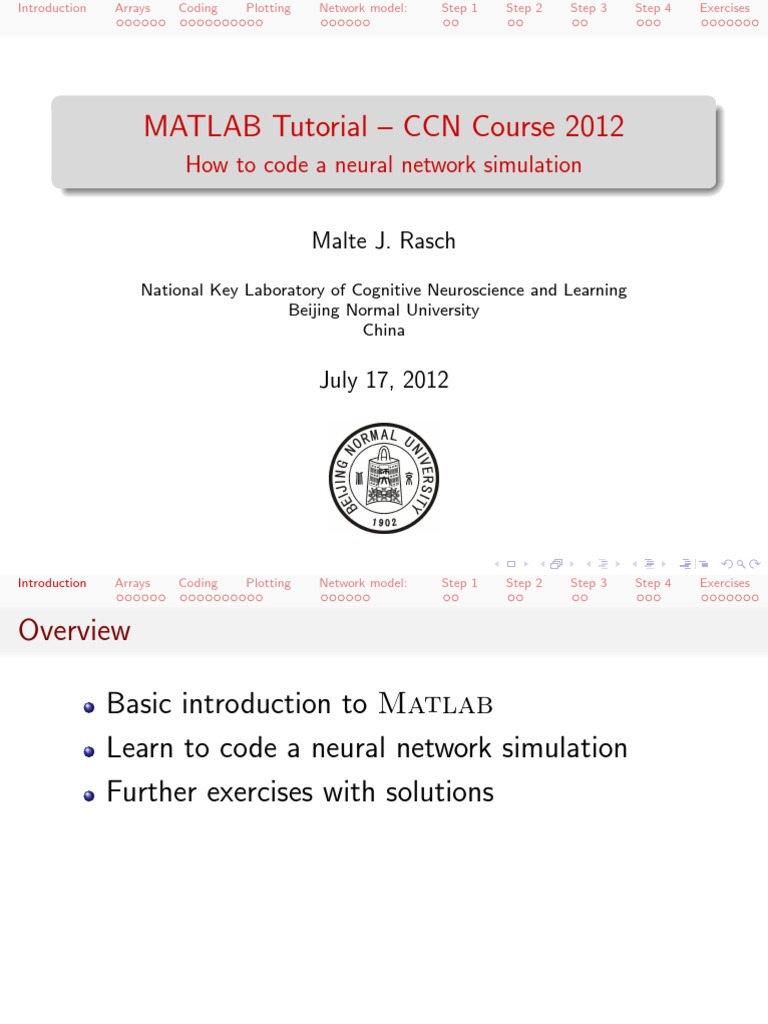 Matlab Tutorial Ccn Course 2012 How To Code A Neural Network Simulation Download Free Pdf