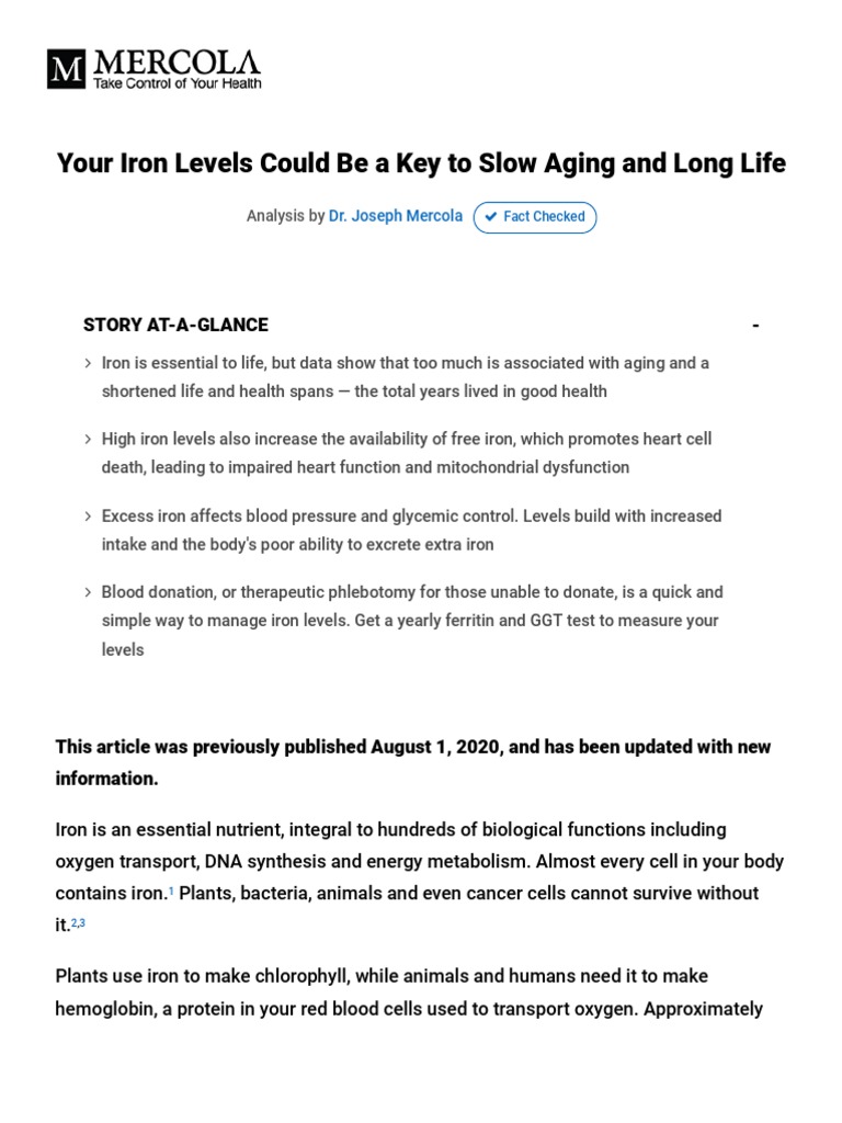 Benefits of Good Iron Levels PDF | Download Free PDF | Longevity | Iron
