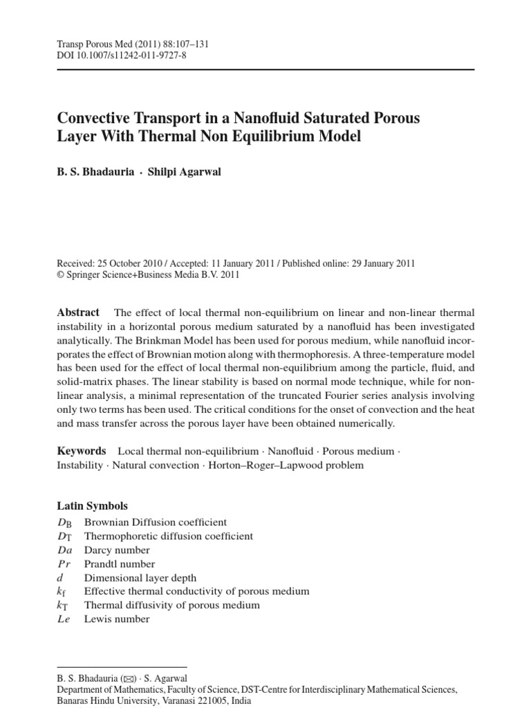 Convective Transport in A Nanofluid Saturated Porous Layer With Thermal ...