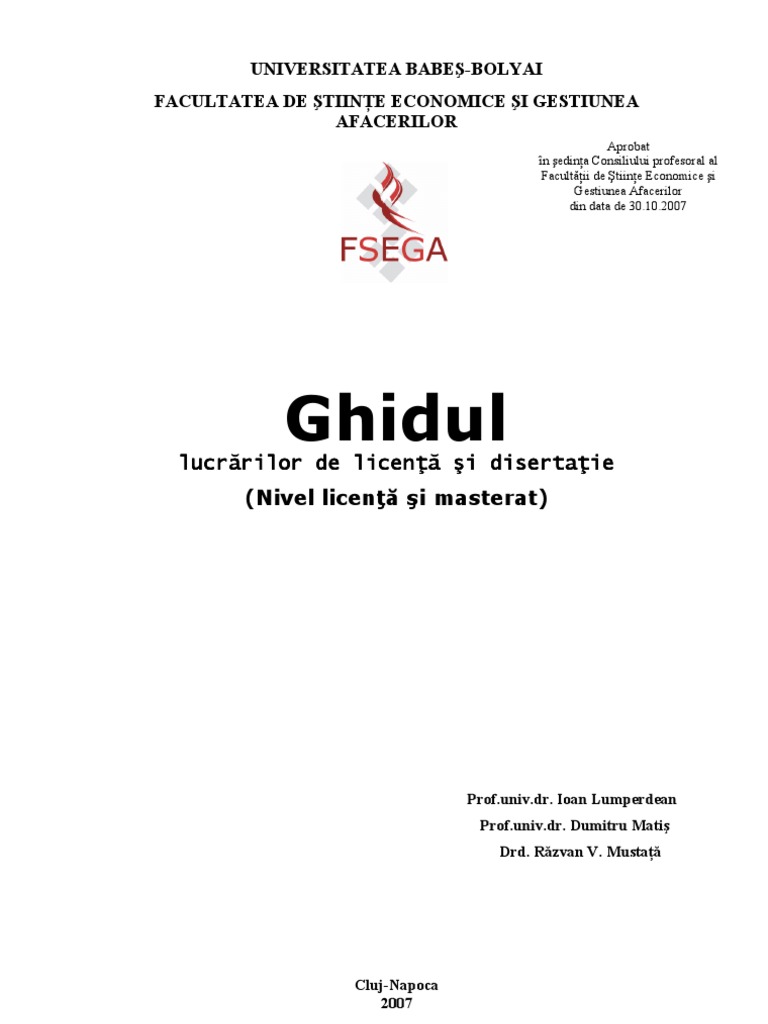 Ghid Lucrari Diploma Si Disertatie FSEGA | PDF