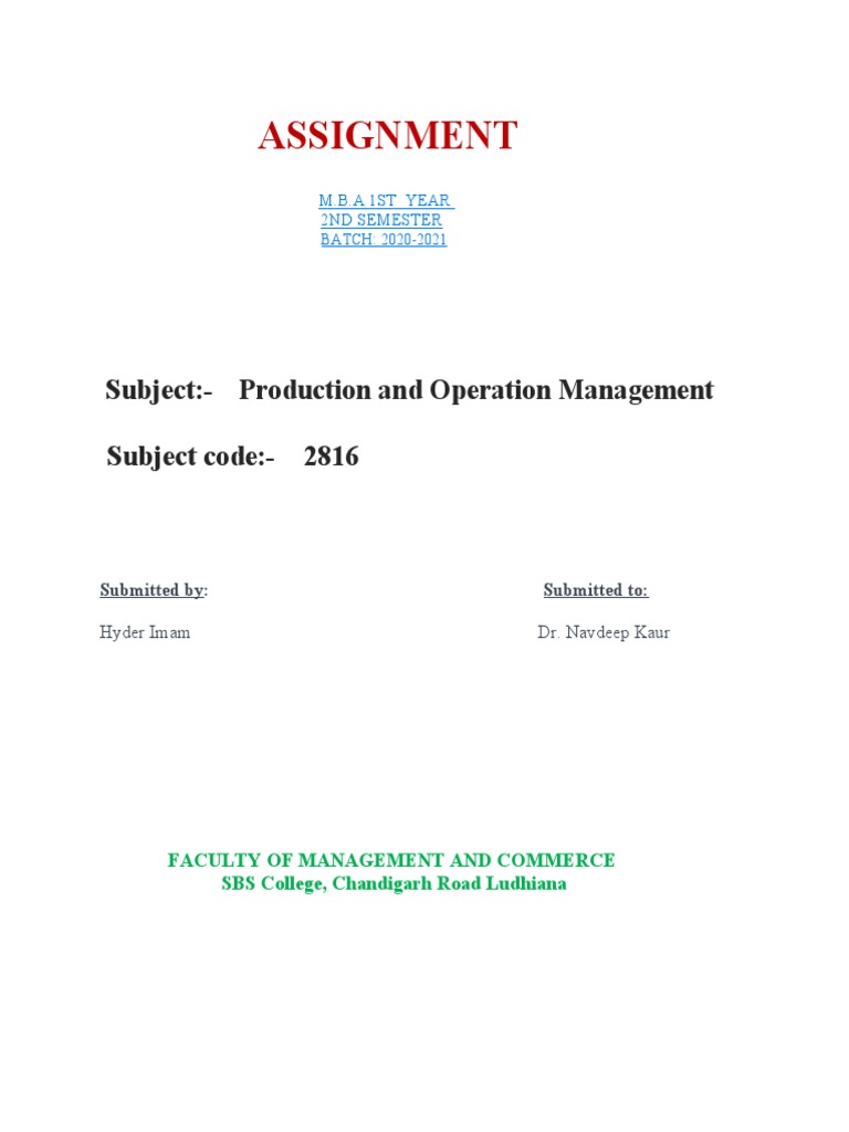 Assignment For Production and Operation Management | PDF | Employment ...