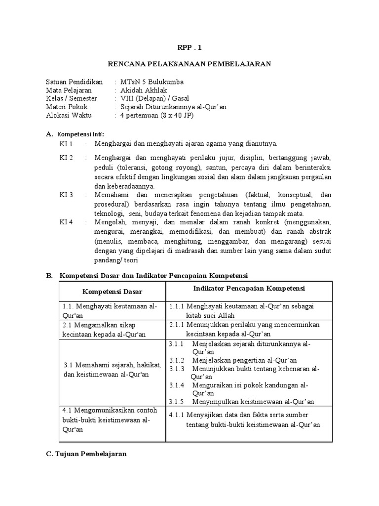 RPP Akidah Akhlak Kelas 8 | PDF | Ilmu Sosial | Agama & Spiritualitas